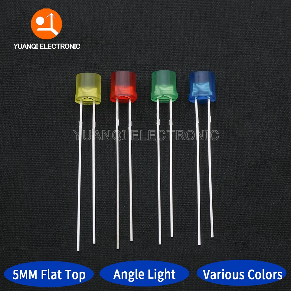 100pcs 5mm Flat Top White Red Yellow Blue Green Assorted Kit Lamp Diode ...