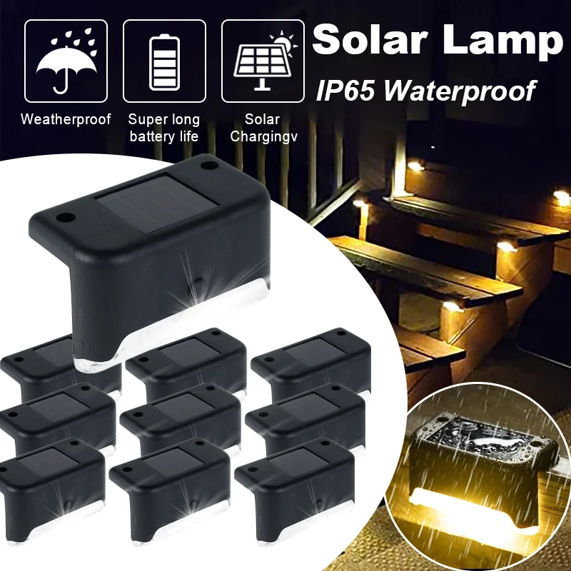 Warm-White-LED-Solar-Step-Lamp-Path-Stair-Outdoor-Garden-Lights ...