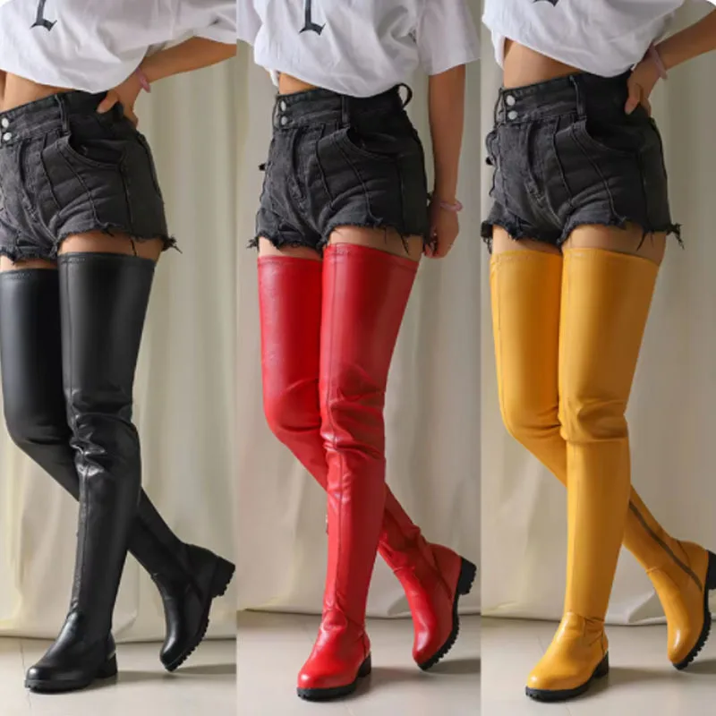 Big Size 46 Low Heels Thigh High Boots For Women Color Leg Boots Slim ...