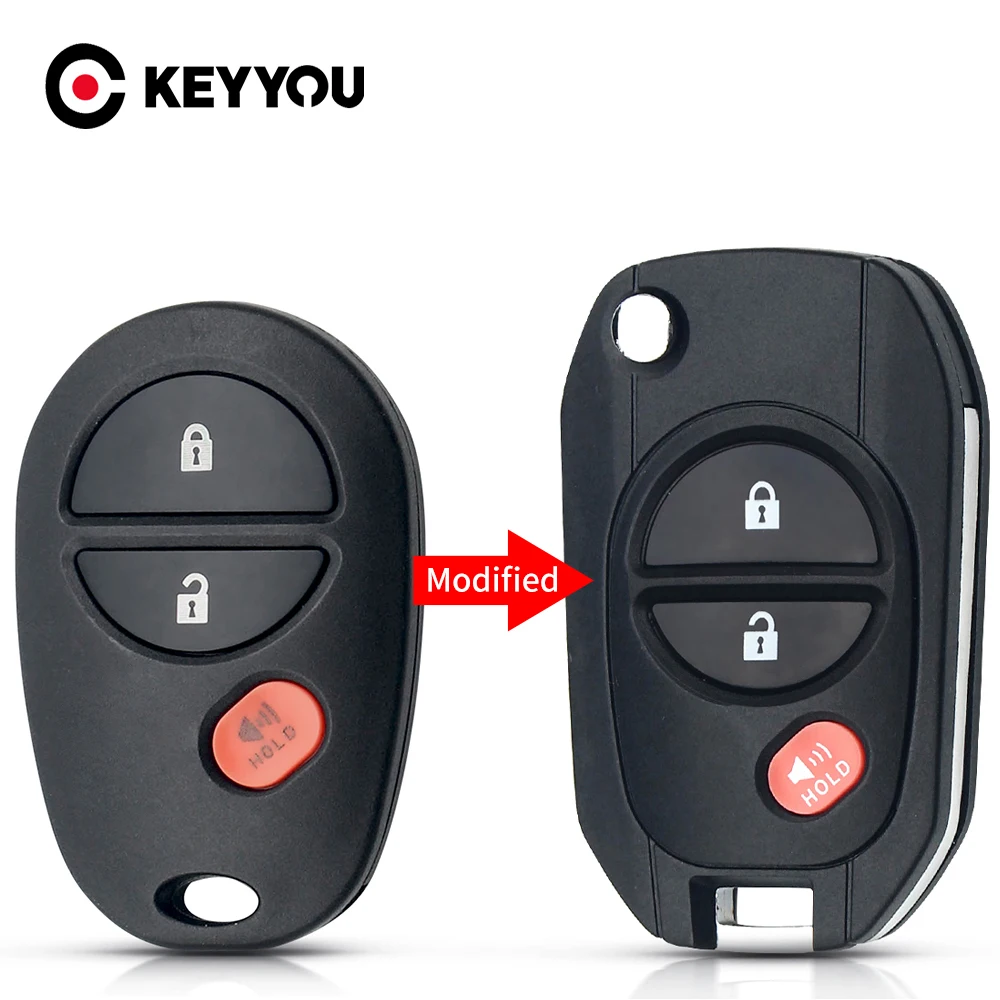 KEYYOU-Replacement-Remote-Car-Key-Shell-Modified-Flip-3-Buttns-Fob ...