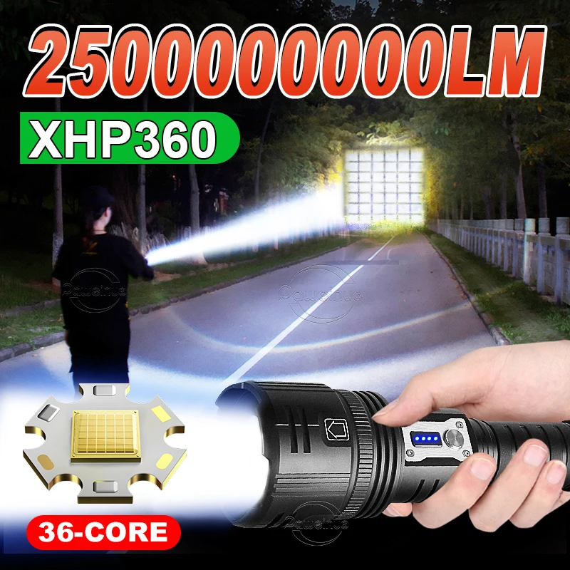 2500000000LM Nuevas linternas XHP360 Potente linterna LED Linterna recargable XHP70 Luz de flash ...