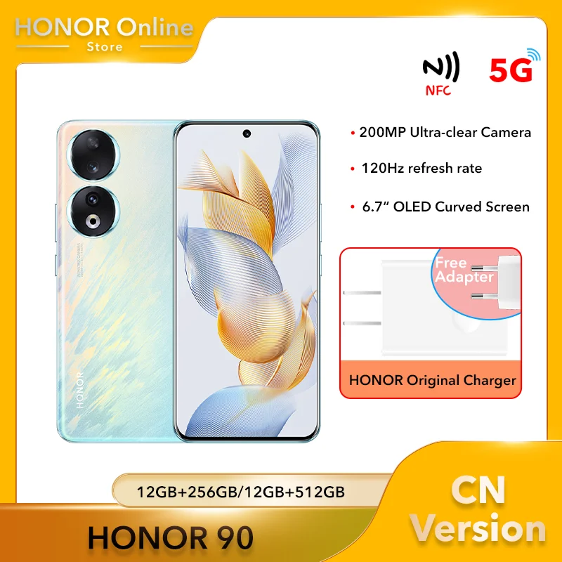 In Stock HONOR 90 5G 200MP Ultra-Clear Camera Snapdragon 7 Gen 1 5000mAh Battery Life 66W ...