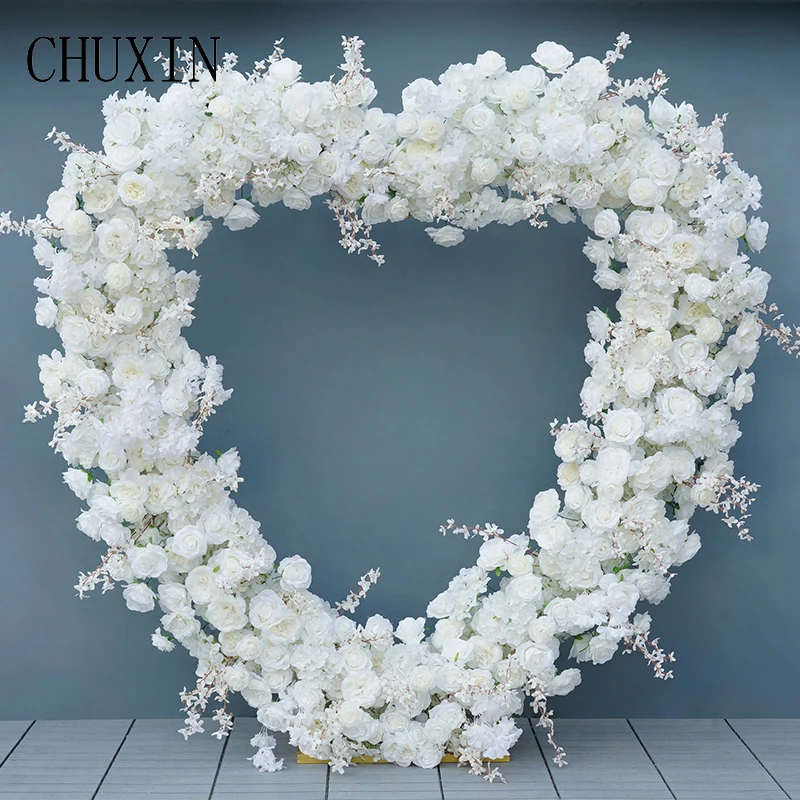 New-Heart-Shape-Wedding-Arch-3D-White-Rose-Artificial-Flower-Row-Fake ...