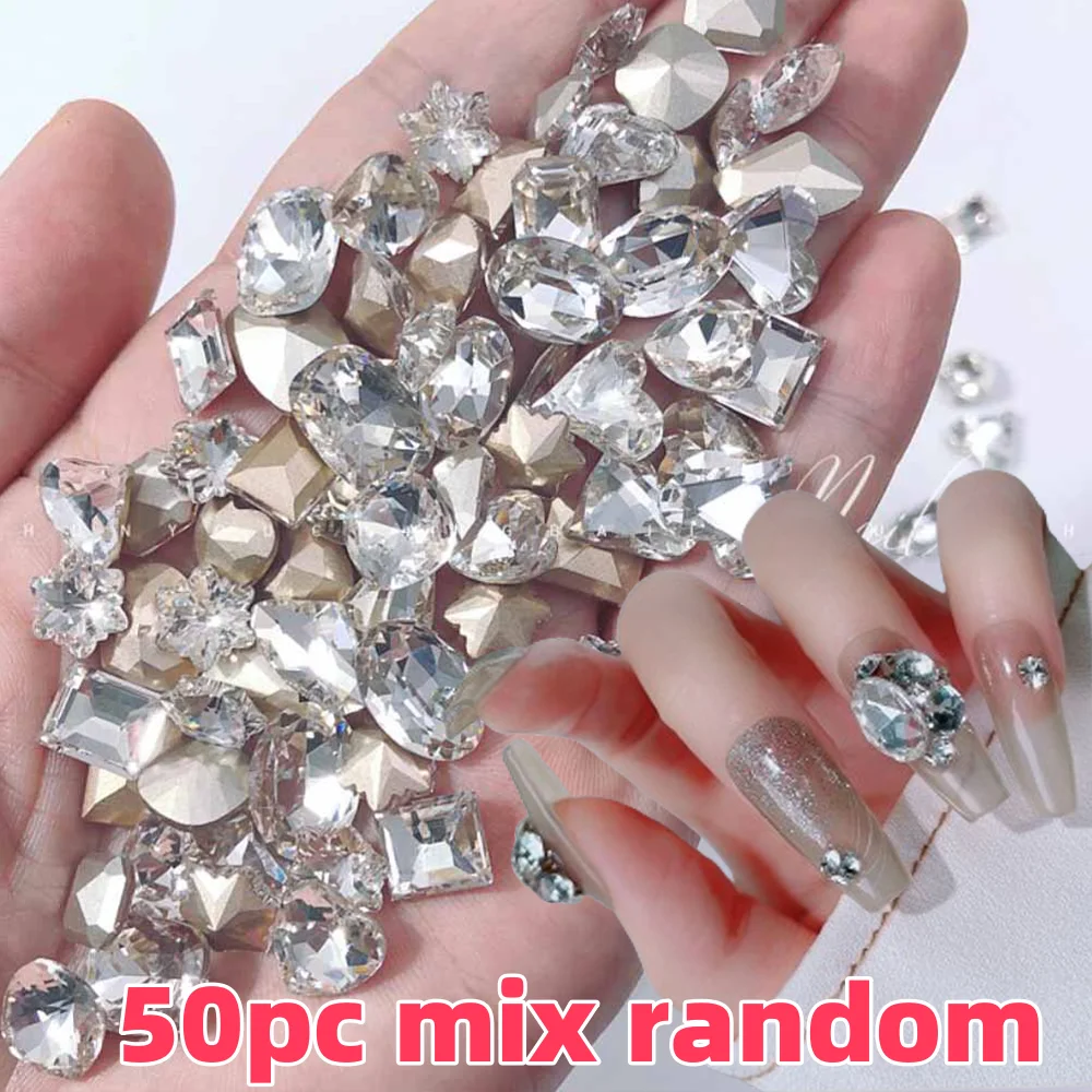 50pcs 3D K9 Shiny White Crystal Nail Art Rhinestones Mixed-Shapes ...