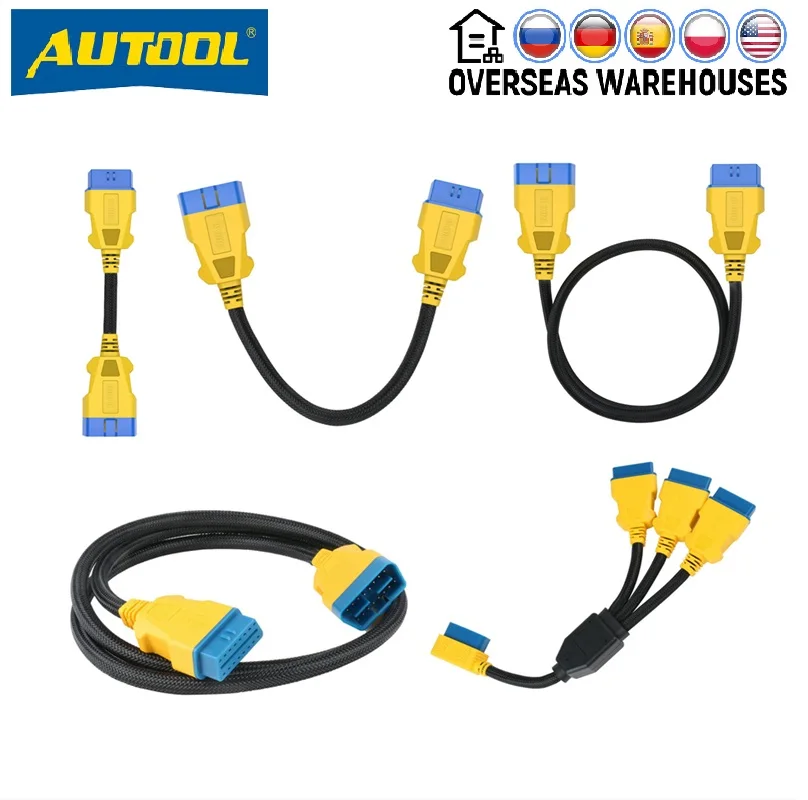 AUTOOL OBD2 Cable 150CM 1M 1 to 3 Converter Adapter OBDII Extension ...