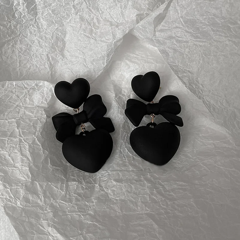 Dangle Earrings | Bow Earrings | Jewelry - Korean Black Heart Statement Dangle Earrings - Aliexpress