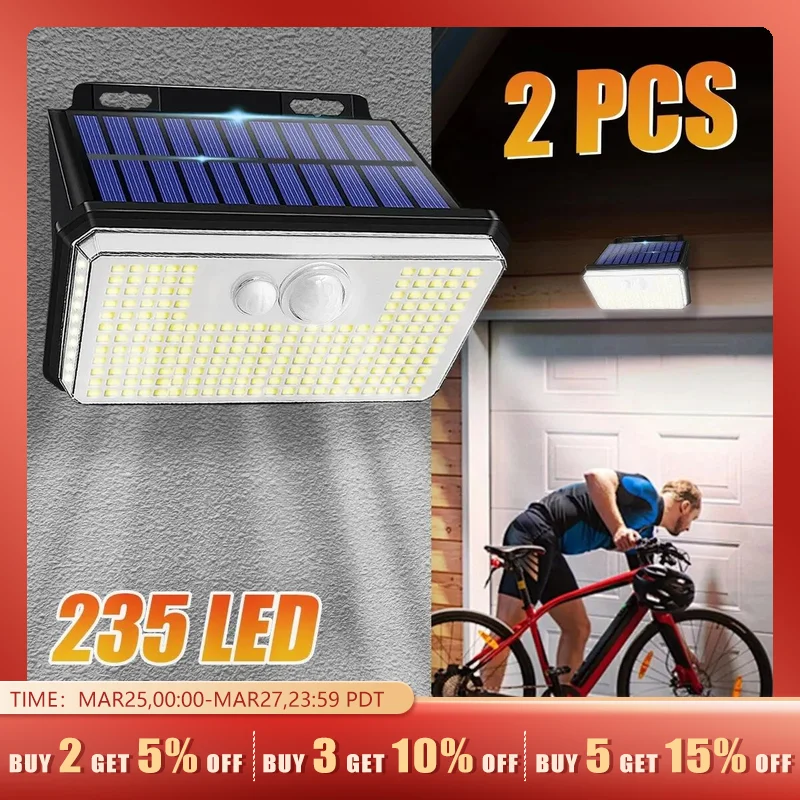 2Pack-IP67-Waterproof-Solar-Outdoor-Garden-Lights-Super-Bright-178-235-LEDs-Motion-Sensor-Wall ...