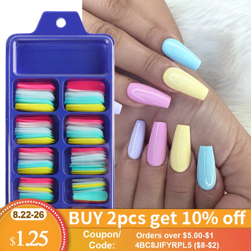 100pcs Coffin Fake Nails Full Cover Ballerina Acrylic Artificial False