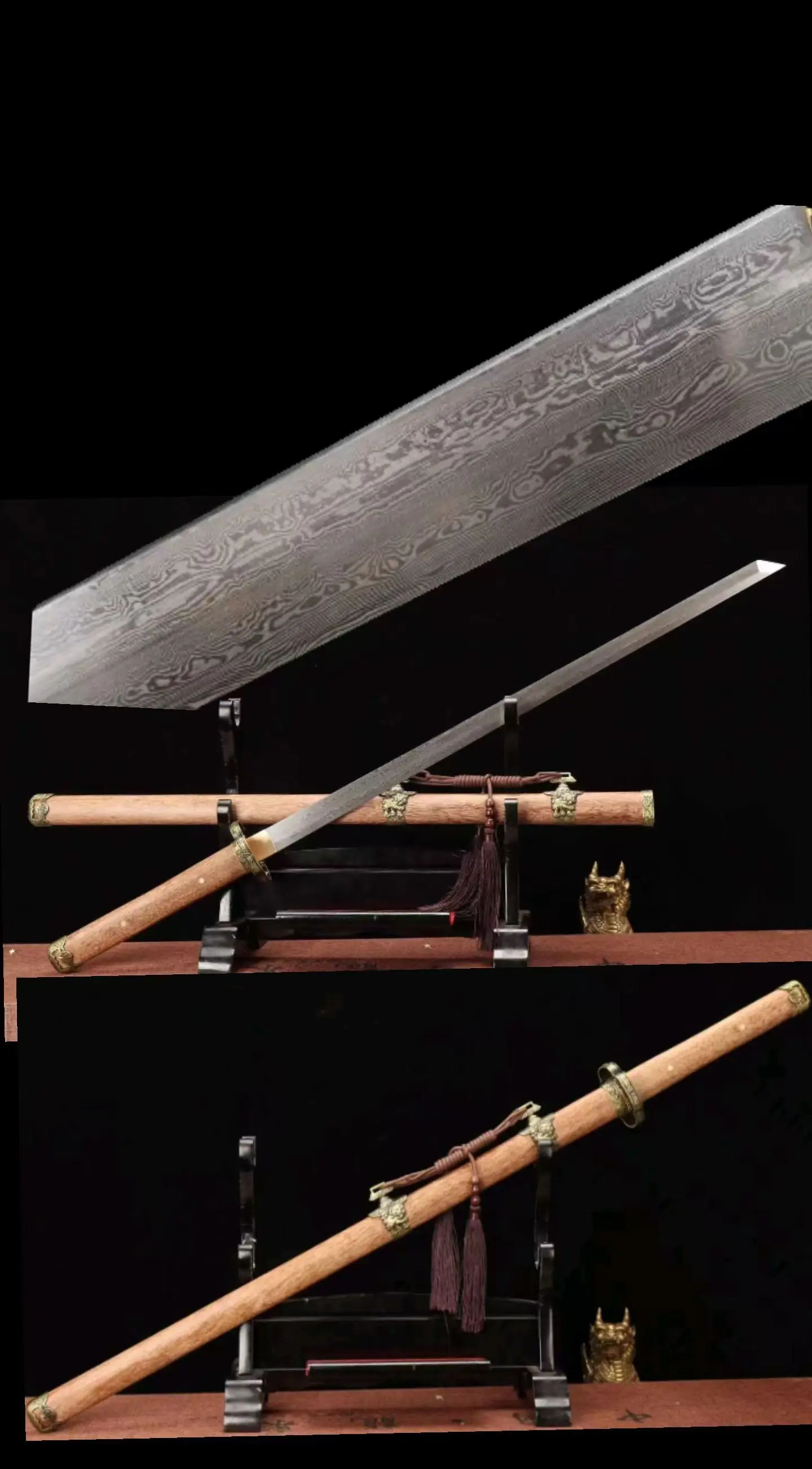 Chinese-Kungfu-Battle-Sword-Real-Multi-Refined-Patterned-Steel-Blade ...