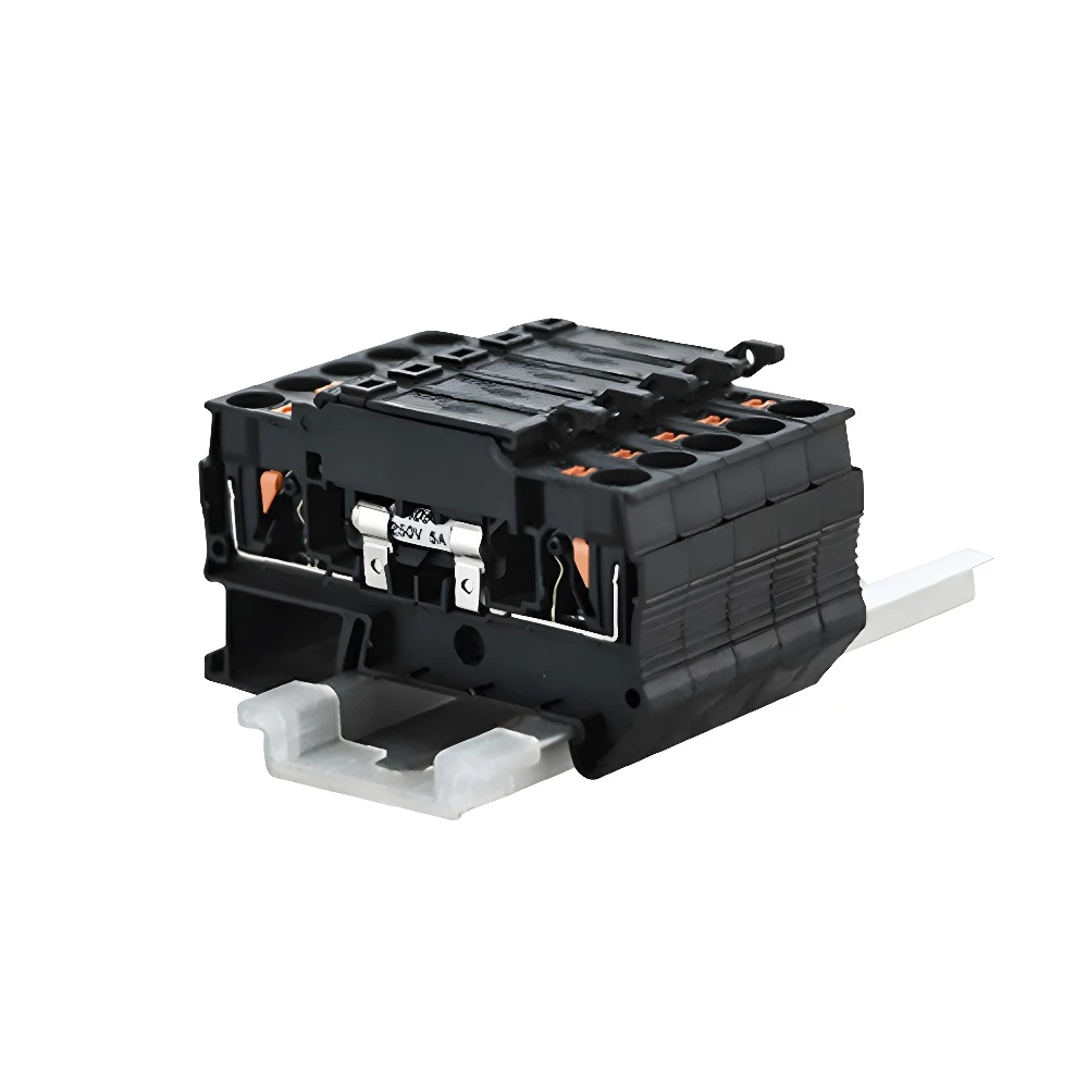 5Pcs Din Rail Terminal Blocks PT 4-HESI Black Connector Push In Spring ...