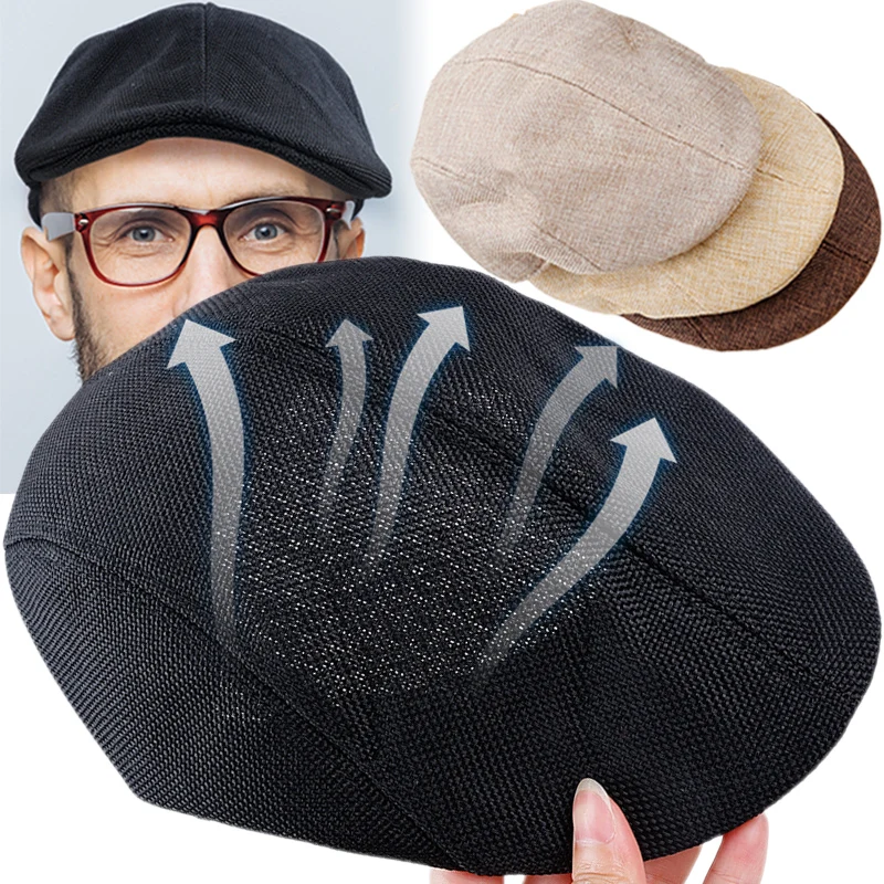 Men Berets Cap British Style 2024 New Autumn Summer Linen Hats Fashion ...