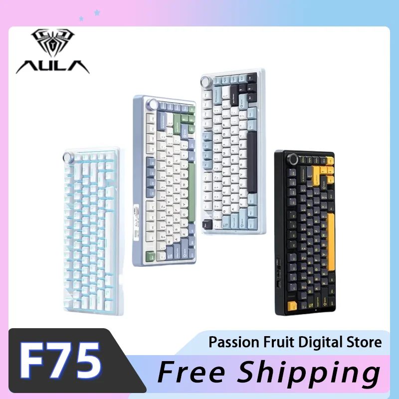 AULA-F75-Three-Mode-Mechanical-Keyboard-Multi-Function-Knob-Full-Key ...