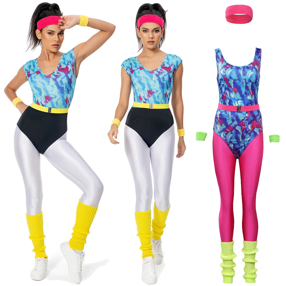Retro-Women-80s-Bestie-Cosplay-Costume-Printed-patchwork-Jumpsuit ...