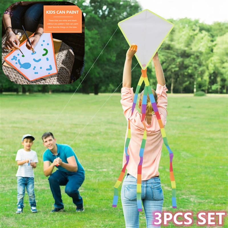 3-conjuntos-diy-colora-o-pipa-f-cil-de-voar-pipa-em-branco-longo-cauda ...