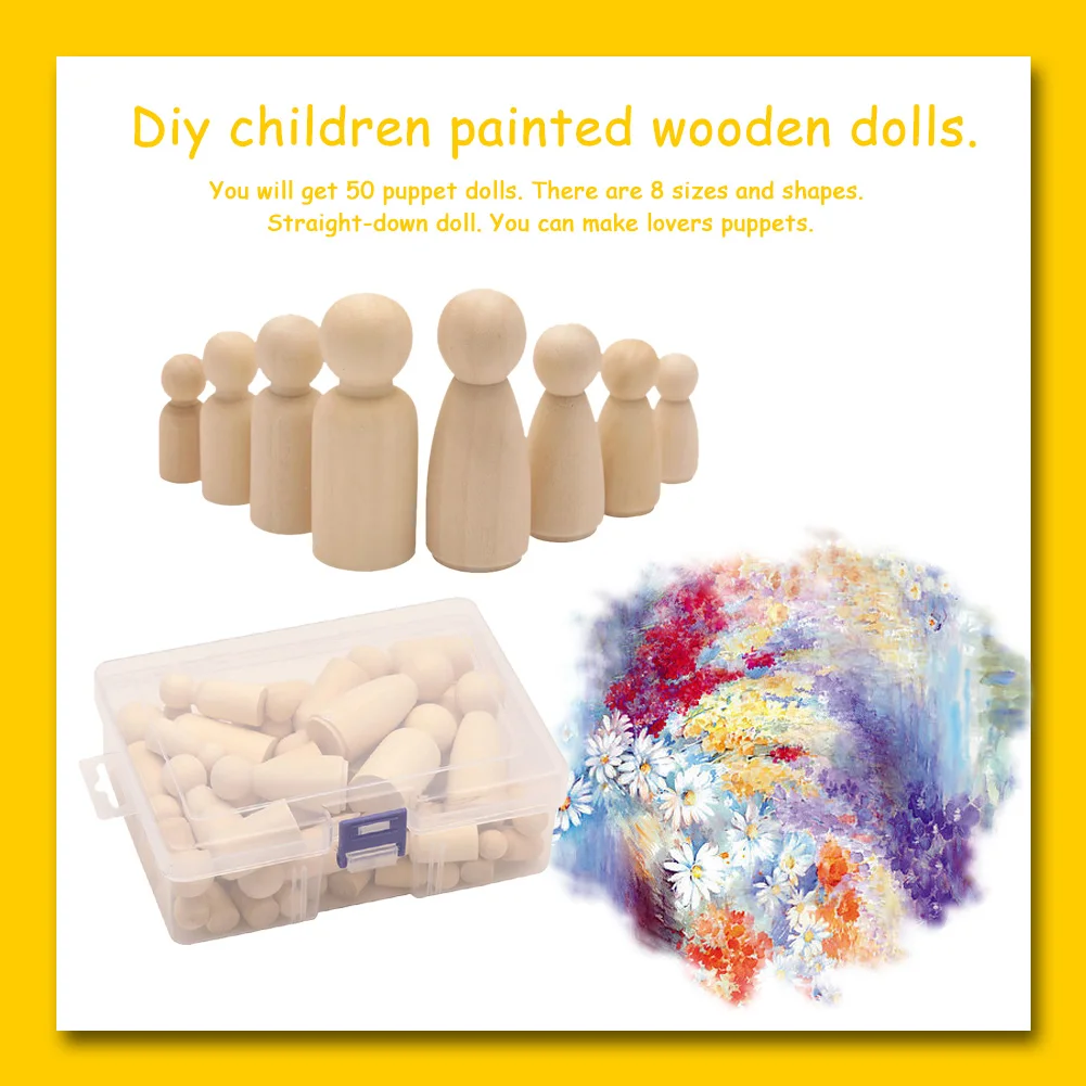 50pcs Unfinished Figure Wooden Peg Dolls Painting Unfinished Blank Diy ...