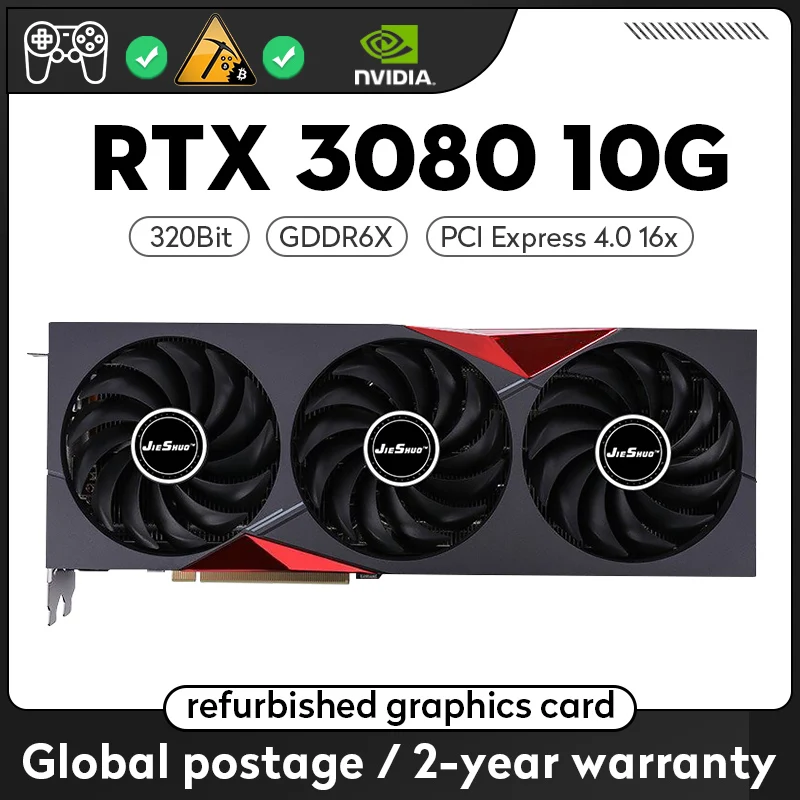 JIESHUO NVIDIA GeForce RTX 3080 10GB placa de video GDDR6X 256Bit 8+8Pin PCI Express X16 4.0 ...
