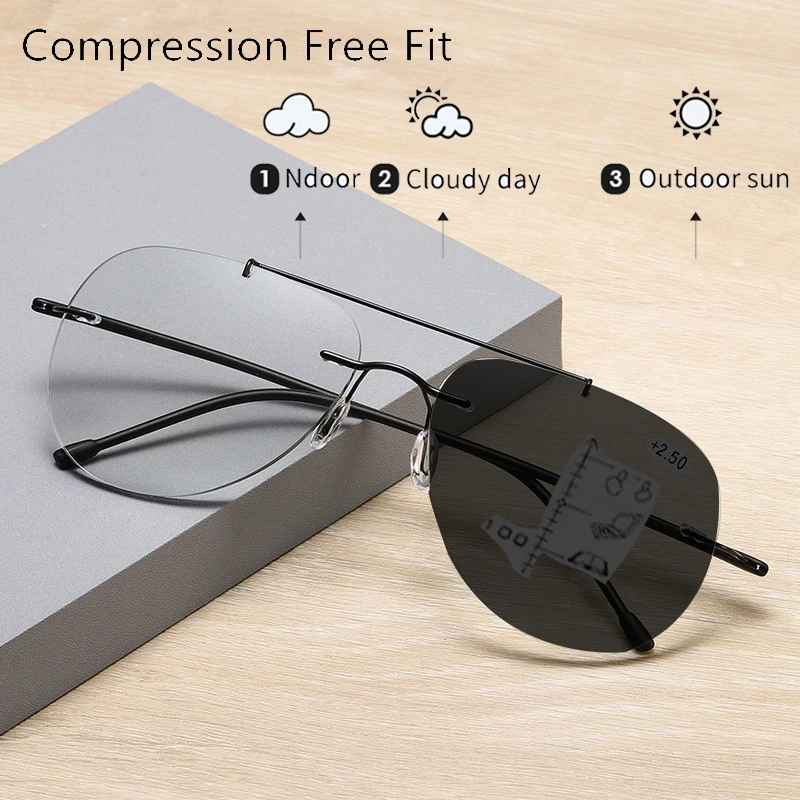 Titanium-Alloy-Double-Bridge-Rimless-Photochromic-Progressive-Reading ...