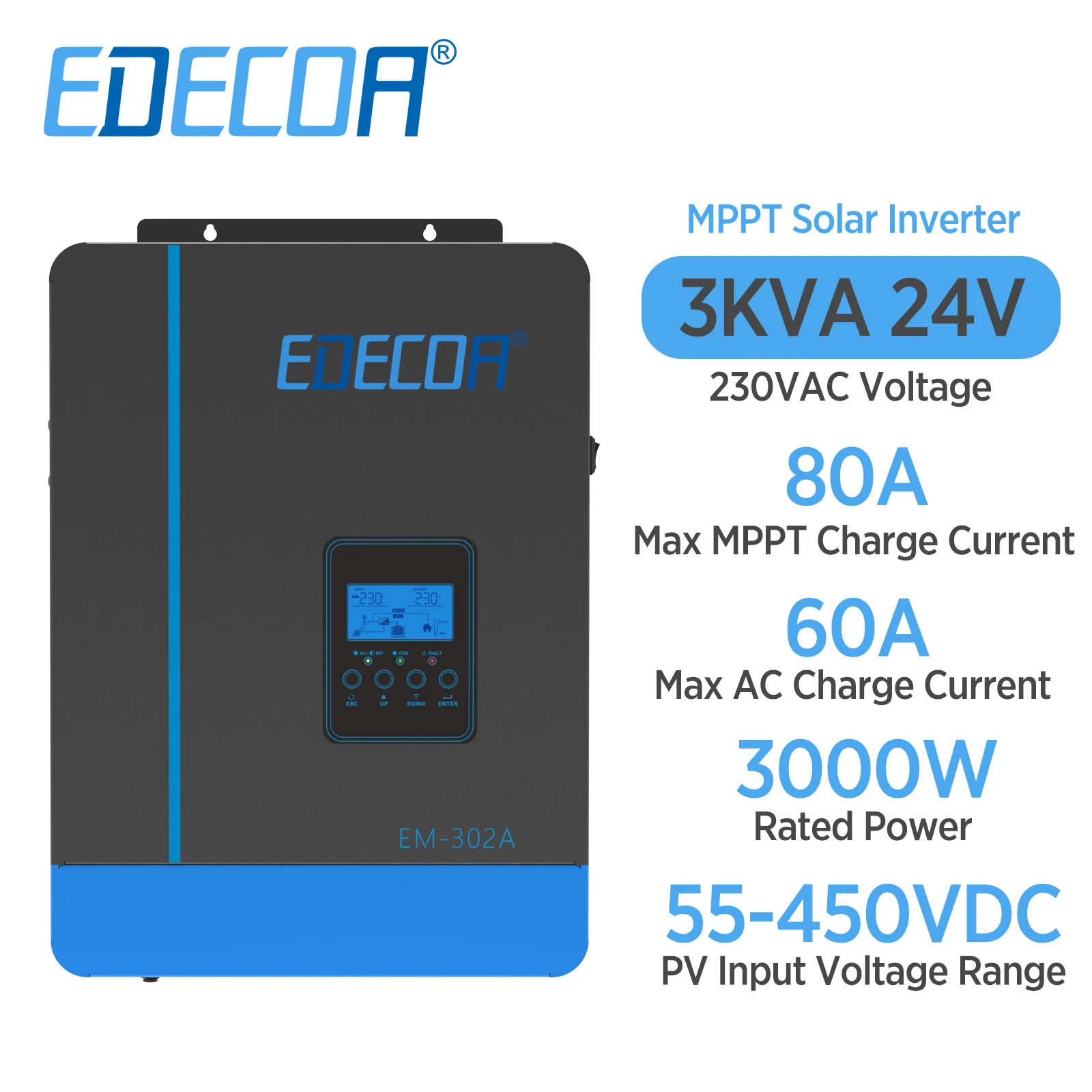 EDECOA-3000W-24V-Hybrid-Inverter-220V-MPPT-80A-Solar-Charger-Controller-Pure-Sine-Wave-Converter ...