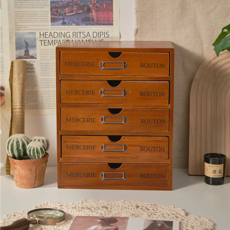 Wooden-five-layer-drawer-storage-cabinet-Dormitory-office-desktop-retro ...