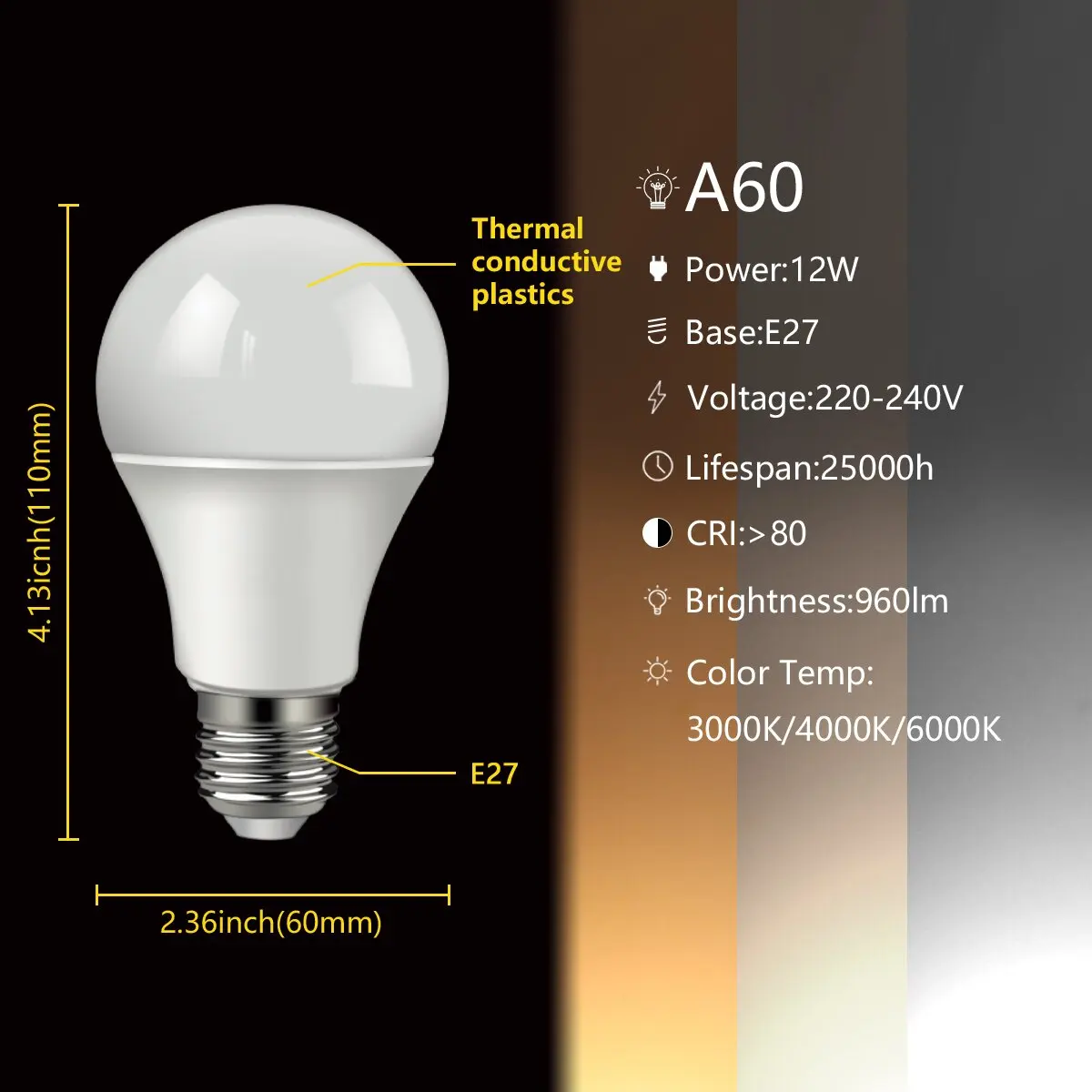 Ampoule,A60 9W E27-6000K-6PCS--Ampoule Led Haute Luminosité, Lampe 5w 7w 9w E14 E27 B22 2022 K ...