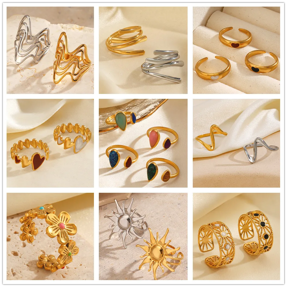 Fashionable Enamel Flower Stainless Steel Adjustable Open Finger Ring ...