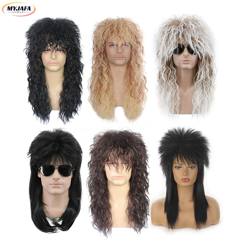 70s 80s Rockstar Cosplay Wig Rocker Black Brown Blonde Hair Punk Fluffy ...