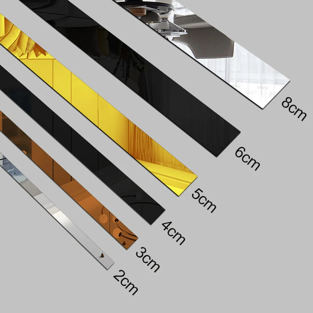 DIY-Ceiling-Edge-Mirror-Strip-50cm-Self-adhesive-Acrylic-Art-Wall-Tile ...