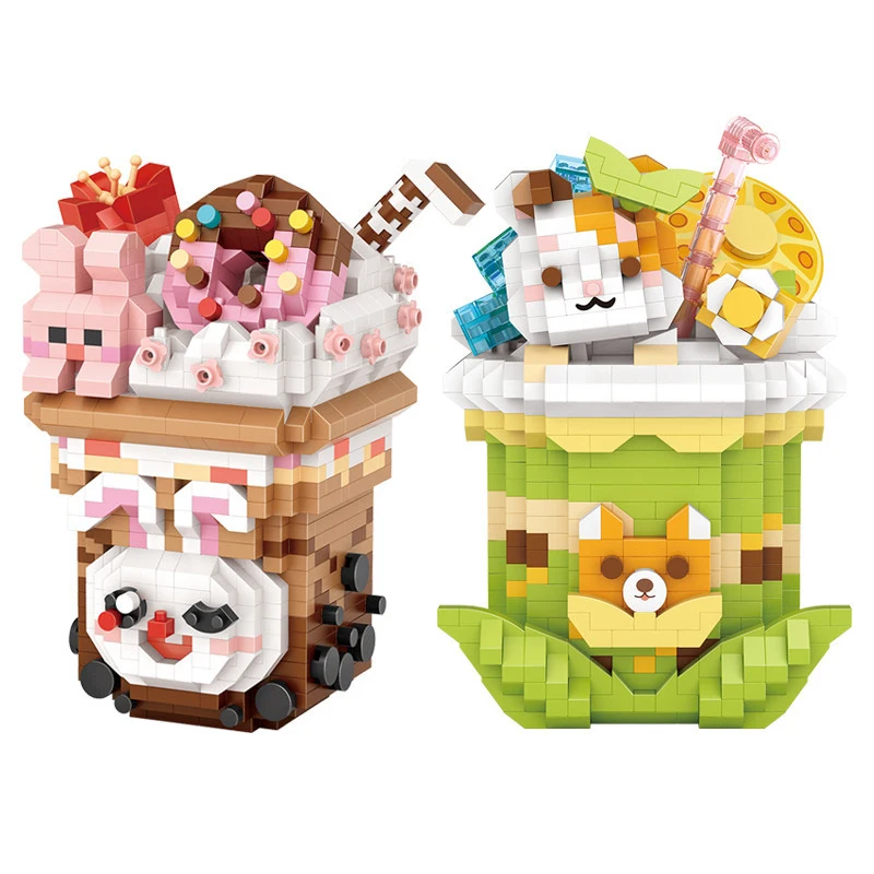 Mini Building Block Animal Rabbit Kitten Milk Teacup Model ...