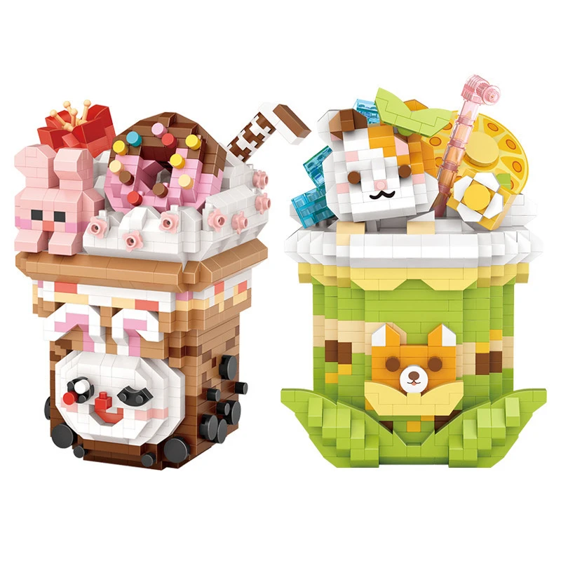 Mini Building Block Animal Rabbit Kitten Milk Teacup Model ...