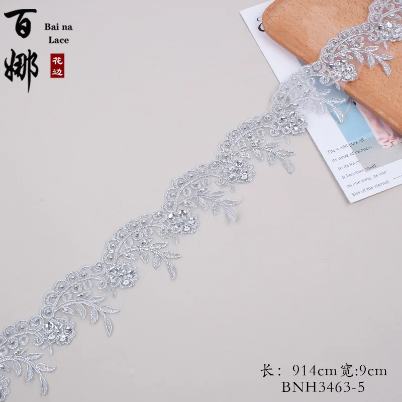 1-Yard-9cm-wide-Gold-Silver-Cording-Fabric-Flower-Venise-Venice-Mesh ...