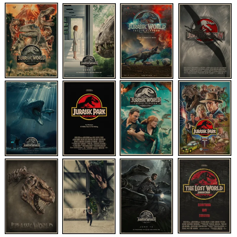 Jurassic Park Dinosaur World Movie Poster Jurassic World Retro Kraft ...