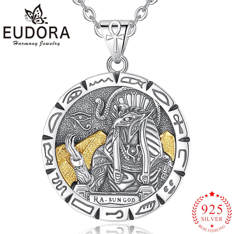 Eudora 925 Sterling Silver Ancient Egypt RA-Sun God Necklace Ankh Cross ...