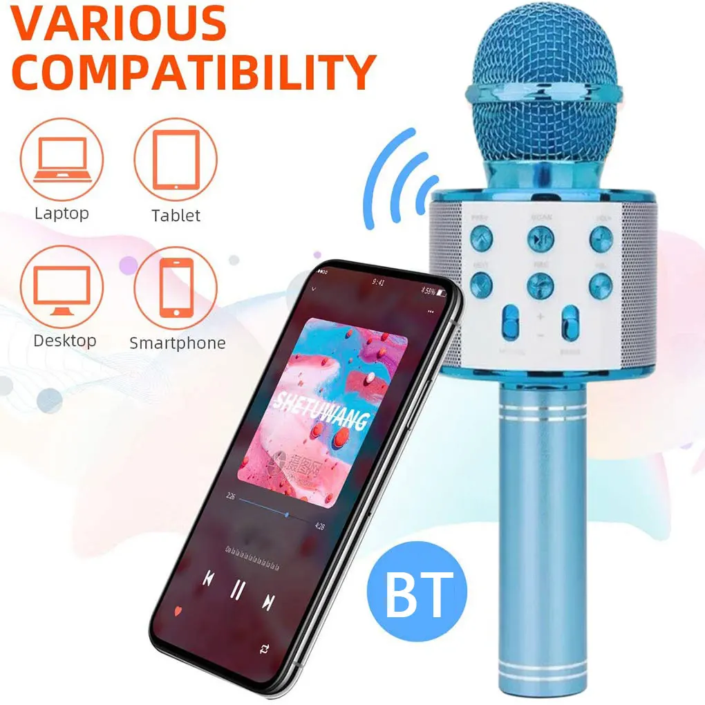 Bluetooth-Microphone-Wireless-Handheld-Smartphone-Singing-Speaker-Mic ...