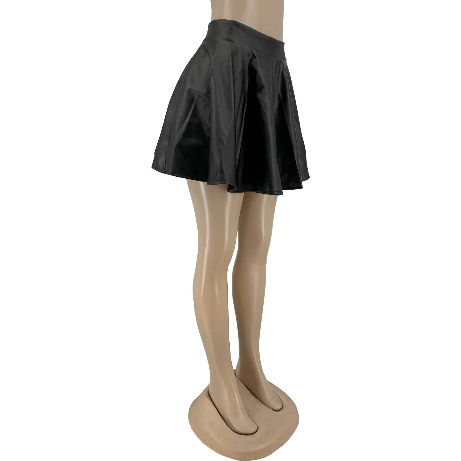 Joskaa-Mini jupe plissée en cuir PU monochrome pour femmes,vêtements ...