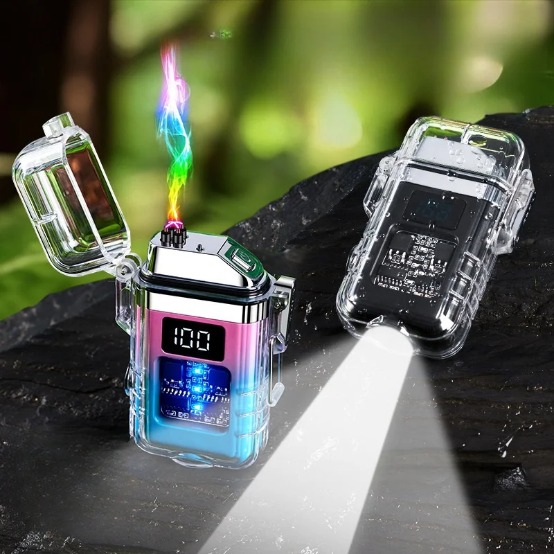 Waterproof-Transparent-Shell-Charging-Dual-Arc-Lighter-W-LED-Strong ...