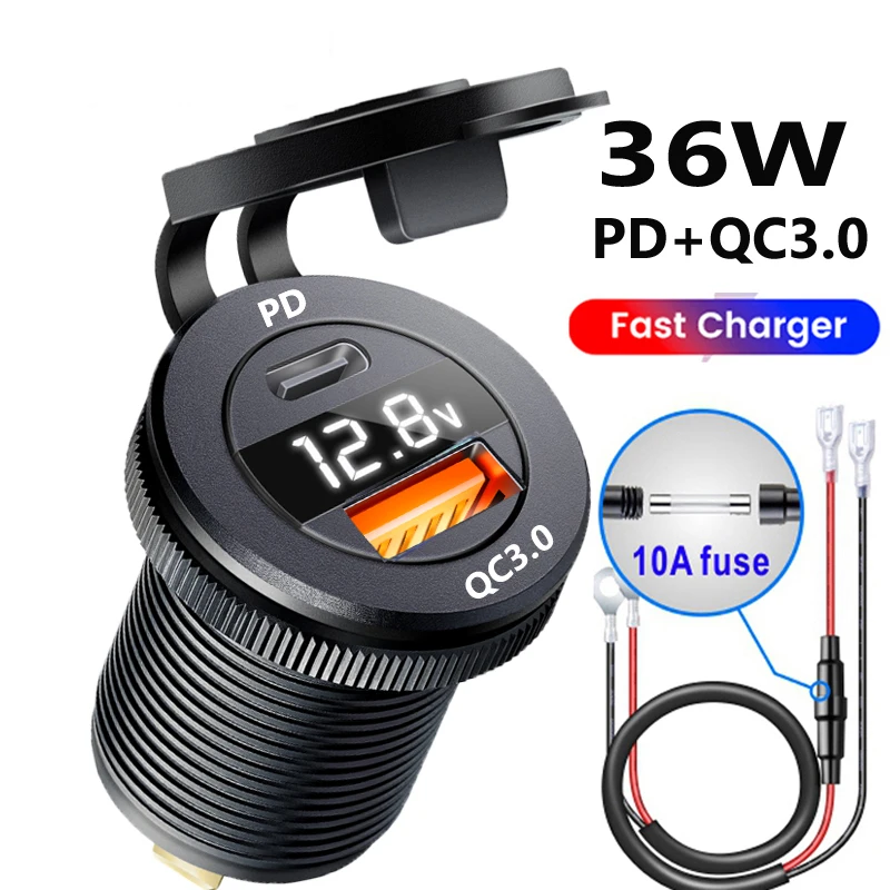 12v-automotive-usb-socket-Voltmeter-digital-usb-c-qc3-0-Cigar-jack ...
