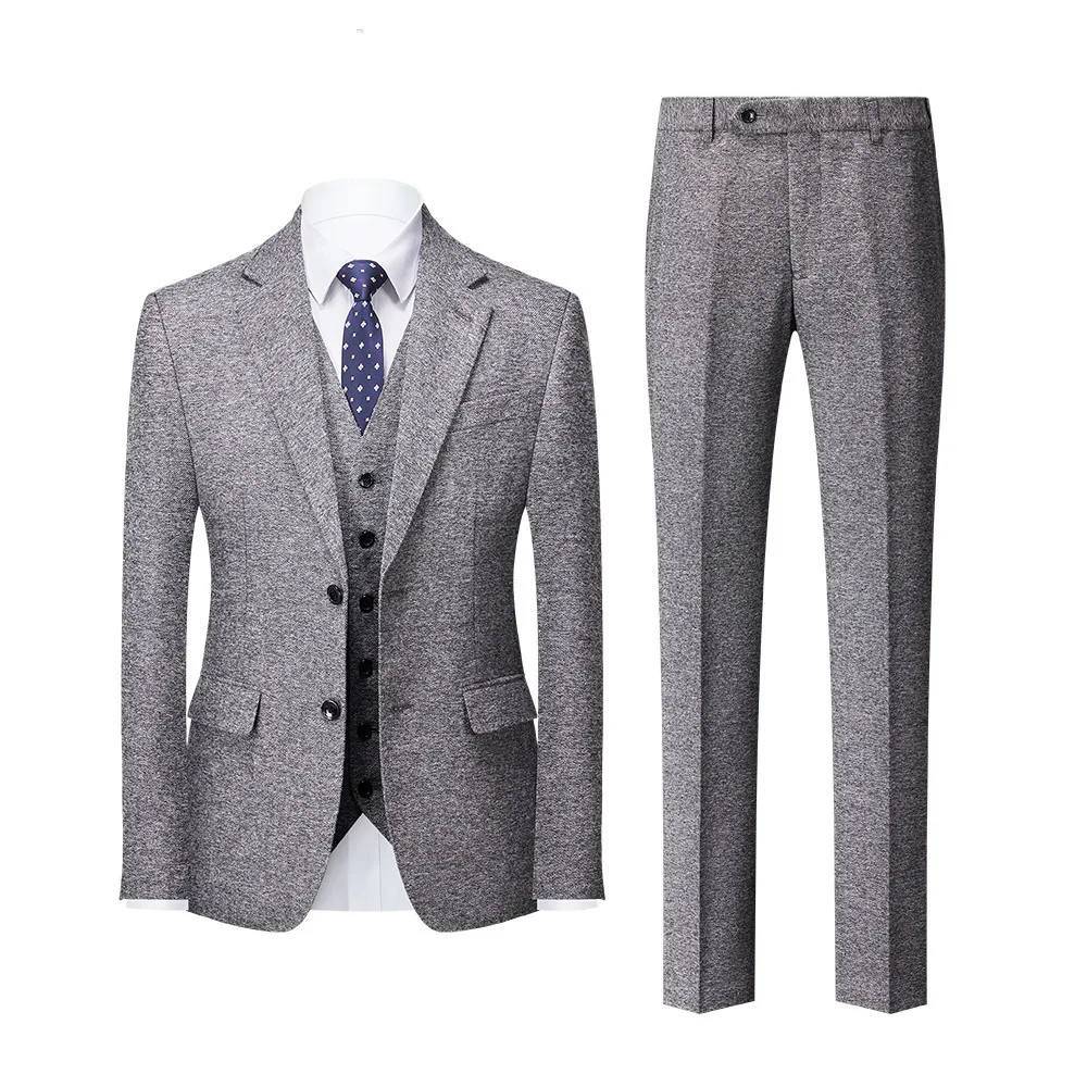 KIDWHXR Man Three-piece Set Vintage Solid Color Long Sleeve Male Suit ...