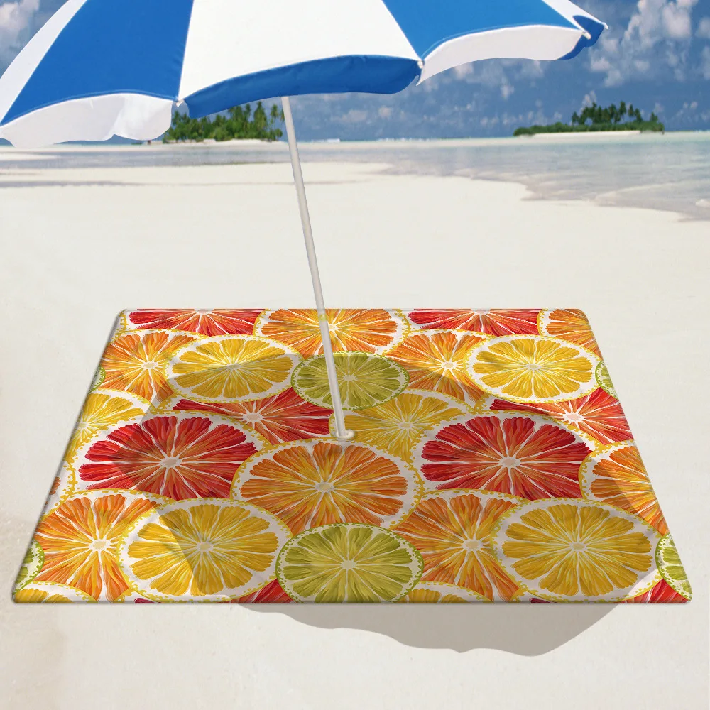 Lemon-Fruits-Printed-Square-Beach-Mat-for-Umbrella-Fixed-with-Hole ...