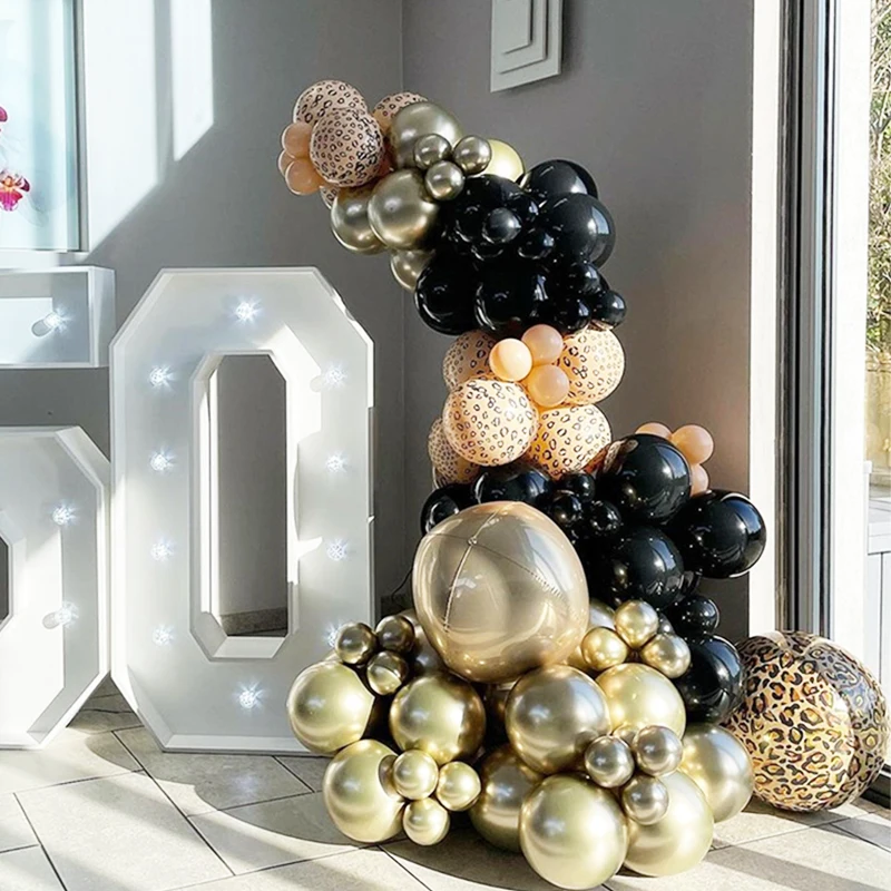 Leopard Printed Black Chrome Gold Balloon Arch Kit 50th Birthday Party ...