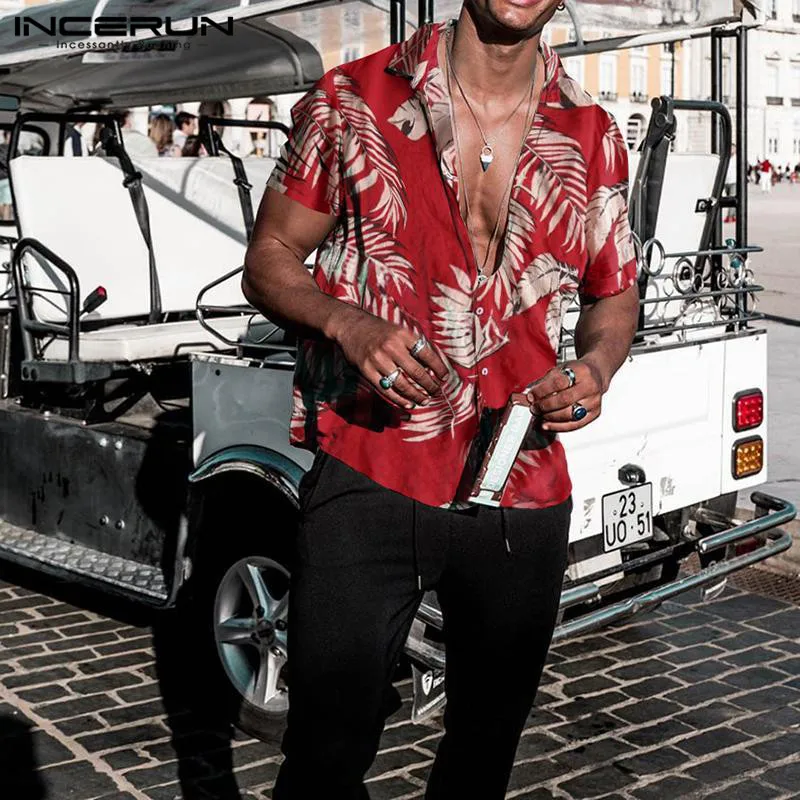 Summer Hawaiian Red Shirts Tropical Floral Men Tops Casual Shirt Short ...