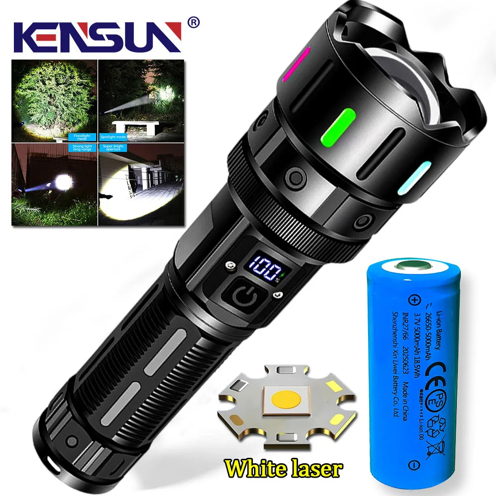 KENSUN 슈퍼 밝은 LED 손전등 충전식 스포트 라이트 램프 고전력 전술 토치 방수 랜턴 야외 비상 - AliExpress 39