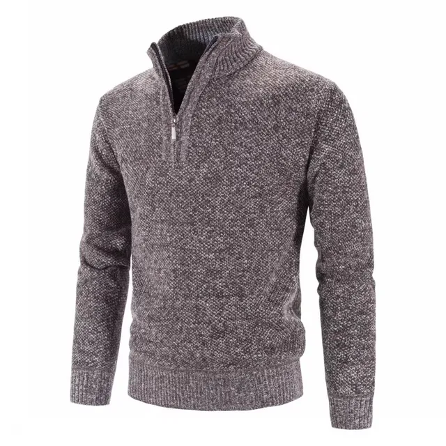 Autumn Winter Thick Knitted Sweater Men Pullovers Solid Color Zipper ...