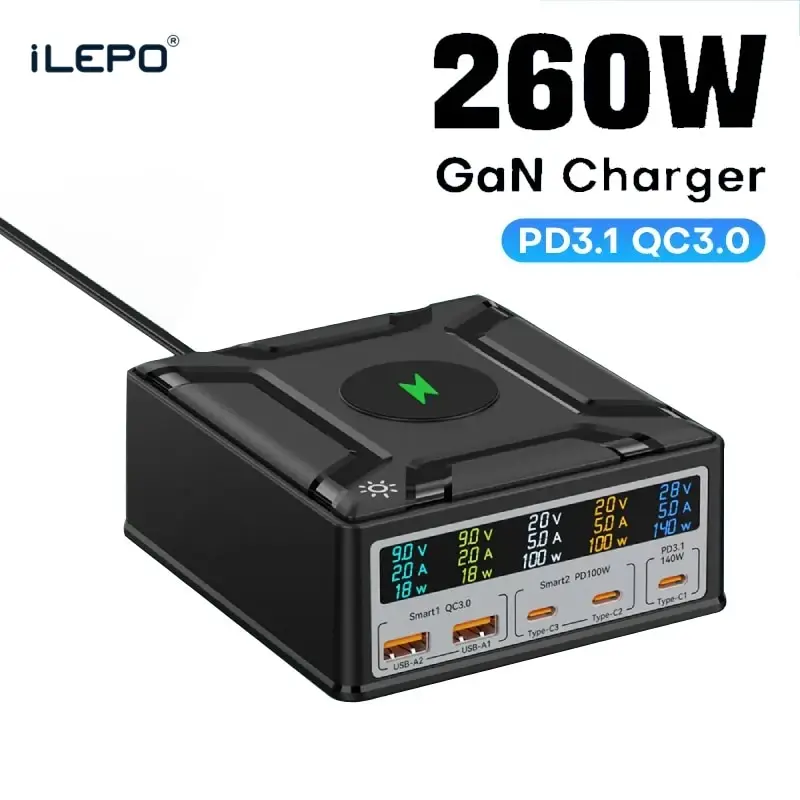ILEPO-GaN-Charger-260W-Digital-Display-Desktop-USB-Type-C-Charger-140W ...