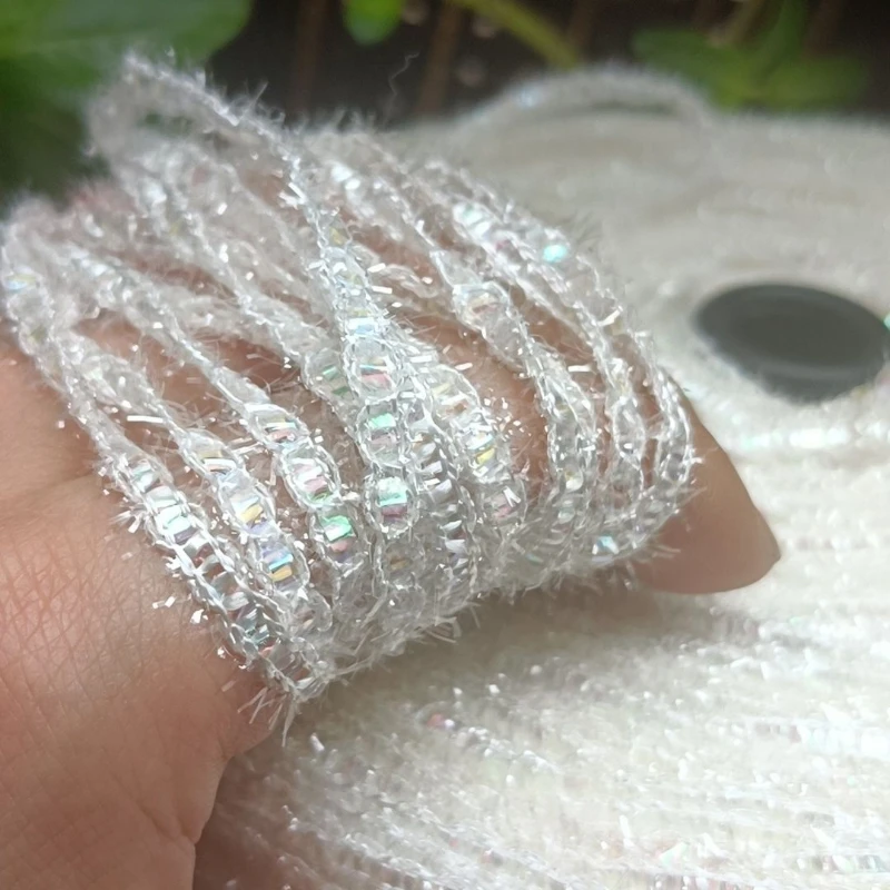 500g White Yarn Magic Glass Chain Flat Ribbon Yarn DIY Embroidered Lace ...