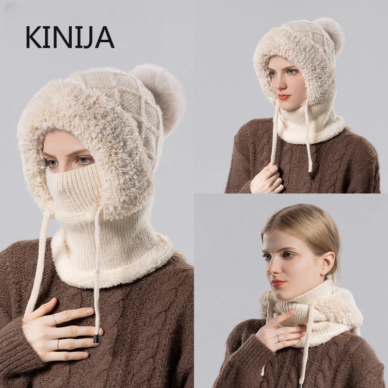 Women-Winter-Velvet-Knitted-Woolen-Balaclava-Hat-Ear-Protection-fluffy ...