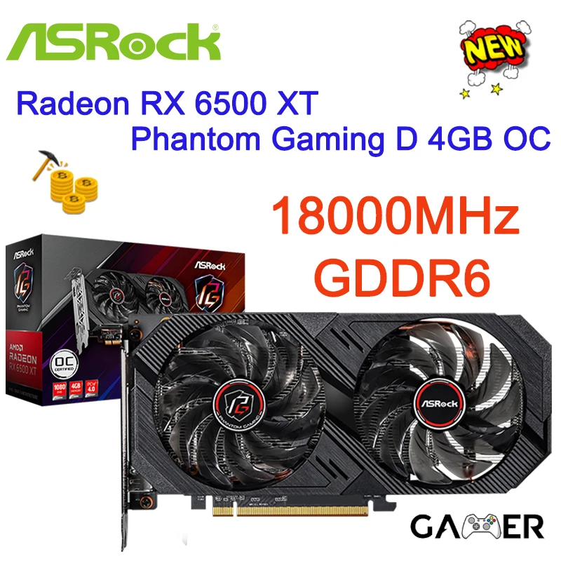 ASROCK-AMD-Radeon-RX-6500-XT-Phantom-Gaming-D-4GB-OC-RX-6500XT-GDDR6-64 ...