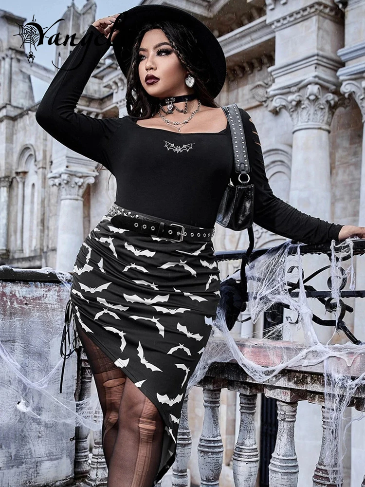 Yangelo-Gothic-Black-Bat-Irregular-Mini-Saia-Cord-o-De-Fenda-Lateral ...