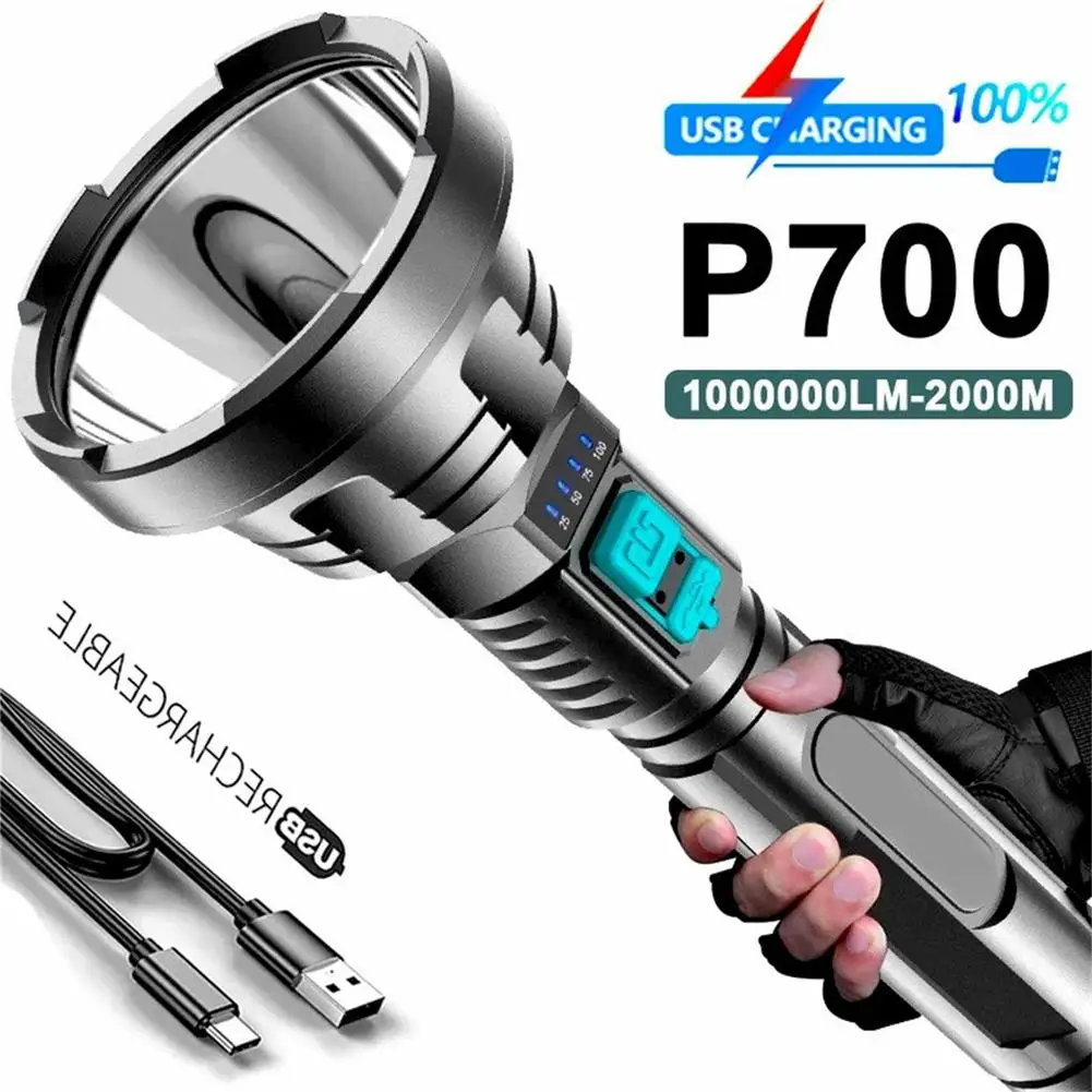 Powerful-LED-Flashlight-USB-Rechargeable-Hand-held-Ultra-bright-Long ...