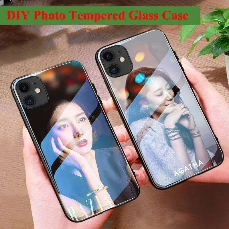 Custom Photo Tempered Glass Case for iPhone 15 14 13 12 Pro Max Mini 11 ...