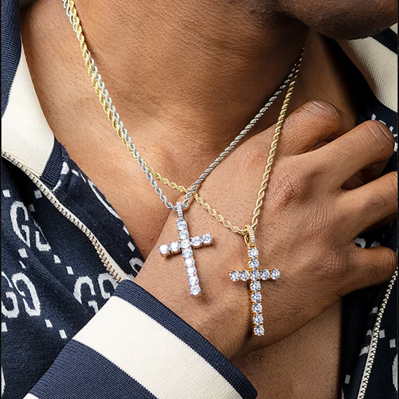 Hip-Hop-Iced-Out-Cross-Pendant-Necklace-for-Women-Men-Delicate-Gold ...